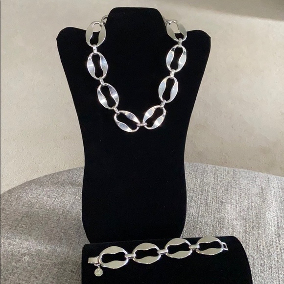 Jewelry | Heavy Silver Color Necklace Bracelet Set | Poshmark